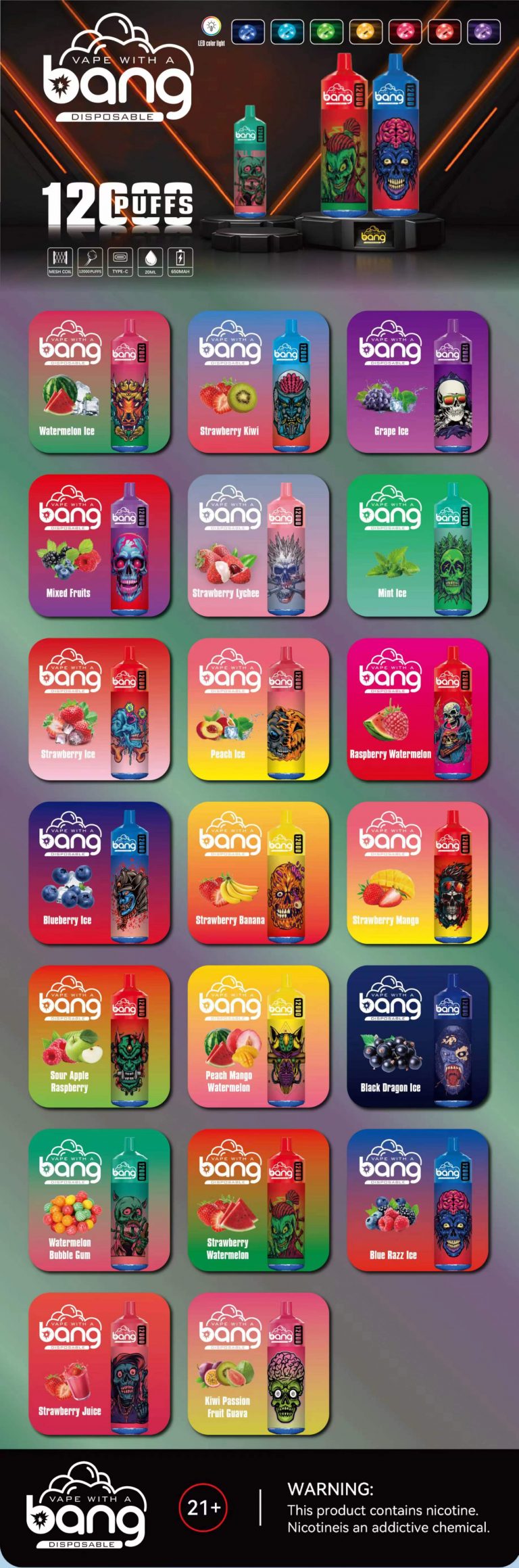 Vape 12k Bang Box 12000 Puffs disposable vapor popular in France Poland ...